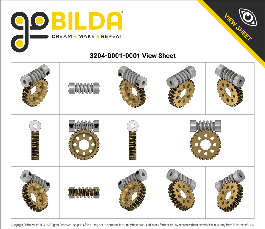 Worm Gear Set 241 Ratio 6mm D Bore Worm Gobilda